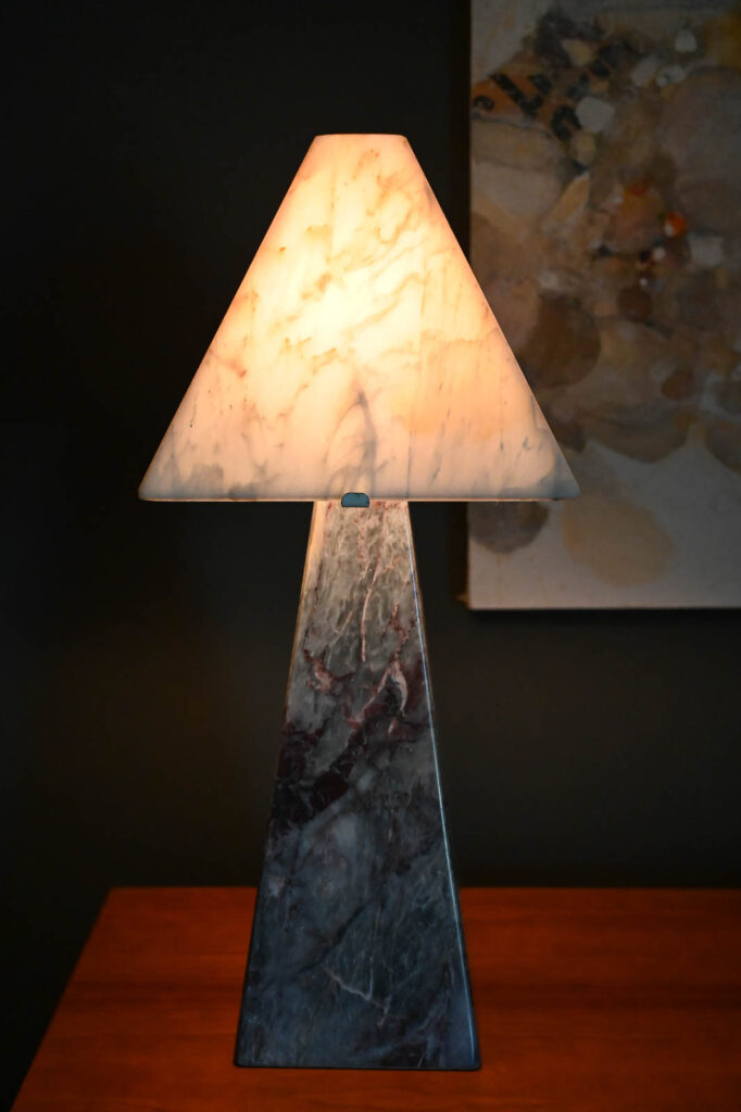 Cristalino Salome Marble Columnar Table Lamp with Alabaster Shade, ca ...